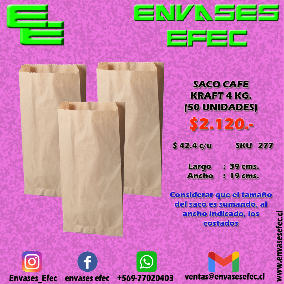 SACO CAFE KRAFT 4 KG. (50 UNIDADES) - Envases EFEC