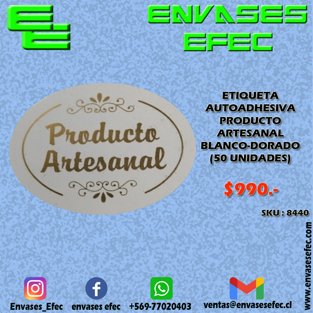 Etiqueta Autoadhesiva Producto Artesanal Blanco Dorado 50 Unidades Envases Efec
